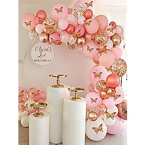150pcs Rose Gold Pink Butterfly Balloon Garland Arch Kit Theme Baby Shower Birthday Bachelorette Party Decorations for Girl Women, Rose Gold Pink Balloons, Baby Girl Balloon