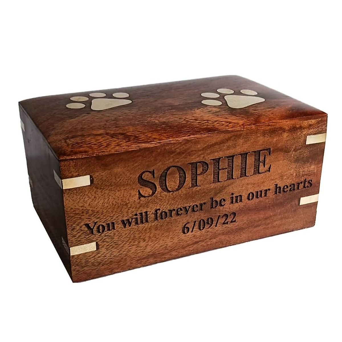 PERSONALIZED Engraved URN BOX | Handcrafted Rosewood Pet Urn for Dog Ashes | Urn Box for Pet Ashes | Brass Paw Urn Box for your loved ones (Urn Box)