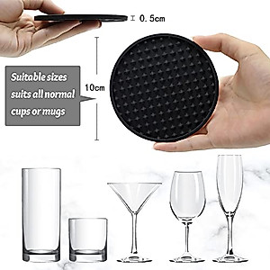 WEGO Coasters for Drinks Set of 6 with Holder, Silicone Coasters Tabletop Protection for Any Table Type, Wood, Glass, Stone Tables, Dishwasher Safe, Washable and Heat Resistant Coffee Coasters (Black)