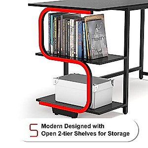 Teraves Reversible Computer Desk for Small Spaces,Small Desk with Shelves,47 inch Gaming Desk Office Desk Bedroom Desk for Home Office