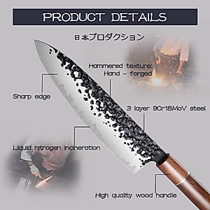 Golden Bird Japanese Gyuto Knife - Upgraded Chef Knife Professional 8 Inch Slicing Knife, 3 Layers 9CR18MOV High Carbon Kitchen Knife Sharp Santoku Knife for Meat Cutting, Vegetable Chopping