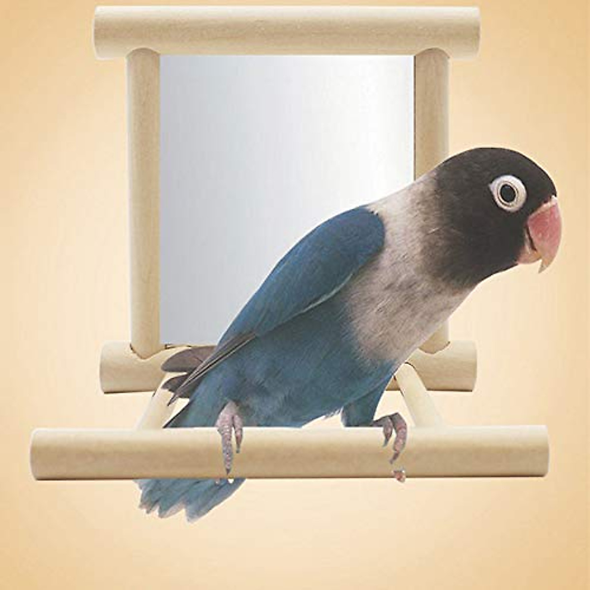 Bluelans Funny Wooden Bird Toy Mirror Stand Platform Toys for Parrots Cockatiel Vogel Xmas Gifts