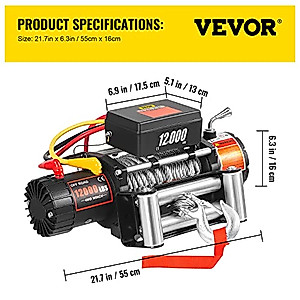 VEVOR Truck Winch 12000lbs Electric Winch 85ft/26m Steel Cable 12V Power Winch Jeep Winch with Wireless Remote Control and Powerful Motor for UTV ATV & Jeep Truck and Wrangler in Car Lift
