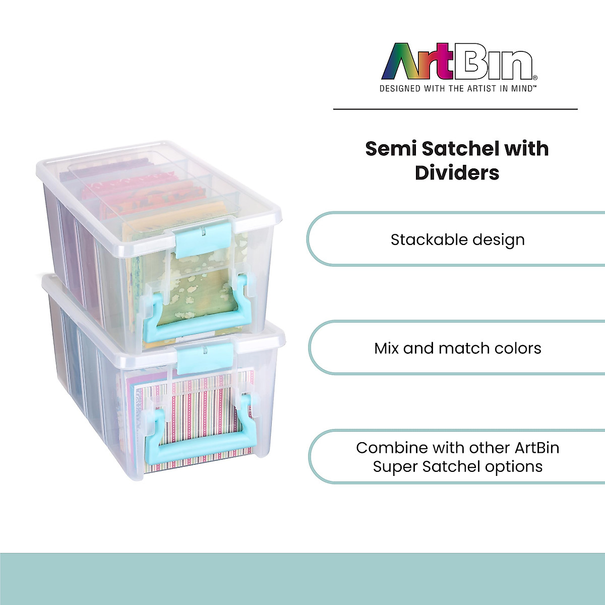 ArtBin Semi Satchel Portable Craft Organizer with 3 Dividers - Clear Plastic Storage Case for Art & Craft Supplies