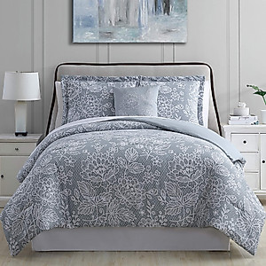 Amrapur Overseas | Olivia 8-Piece Printed Reversible Bed in a Bag (Silver Blue, Queen)