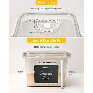 wisedry Silica Gel Flower Drying Container, One Step Retrieve Dried Flowers, 11.5''L X 7.7''W X 6''H Storage Box with Cleanup Mat, Erasable Pen & Adhesive Label (Silica Gel Crystals Not Included)