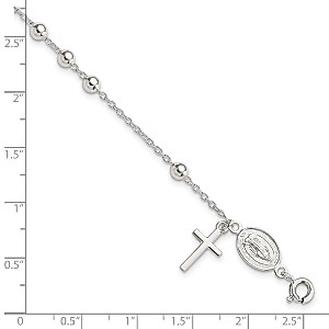 IceCarats 925 Sterling Silver Beaded Ball Rosary 7.5 inch Chain Charm Bracelet