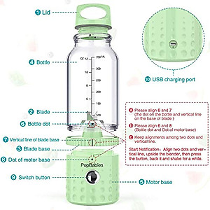 PopBabies Smoothie Blender, Portable Blender and single-serve Personal Blender, Blender to go Updated Version Apple Green