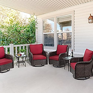 coucheta Indoor Wicker Swivel Rocking Chair Sets with End Table, Leisure Patio Furniture Set for Living Room, Balcony, Garden and Patio (A, Rust)