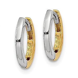 14K Two Tone Gold Small 1.35mm Round Hinged Hoop Earrings