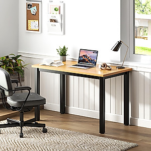 Need Small Desk, 31.5 inch Sturdy Writing Desk for Small Spaces, Small Computer Desk Teens Desk Study Table Laptop Desk Home Ofice Desk, Black Metal Frame, Teak