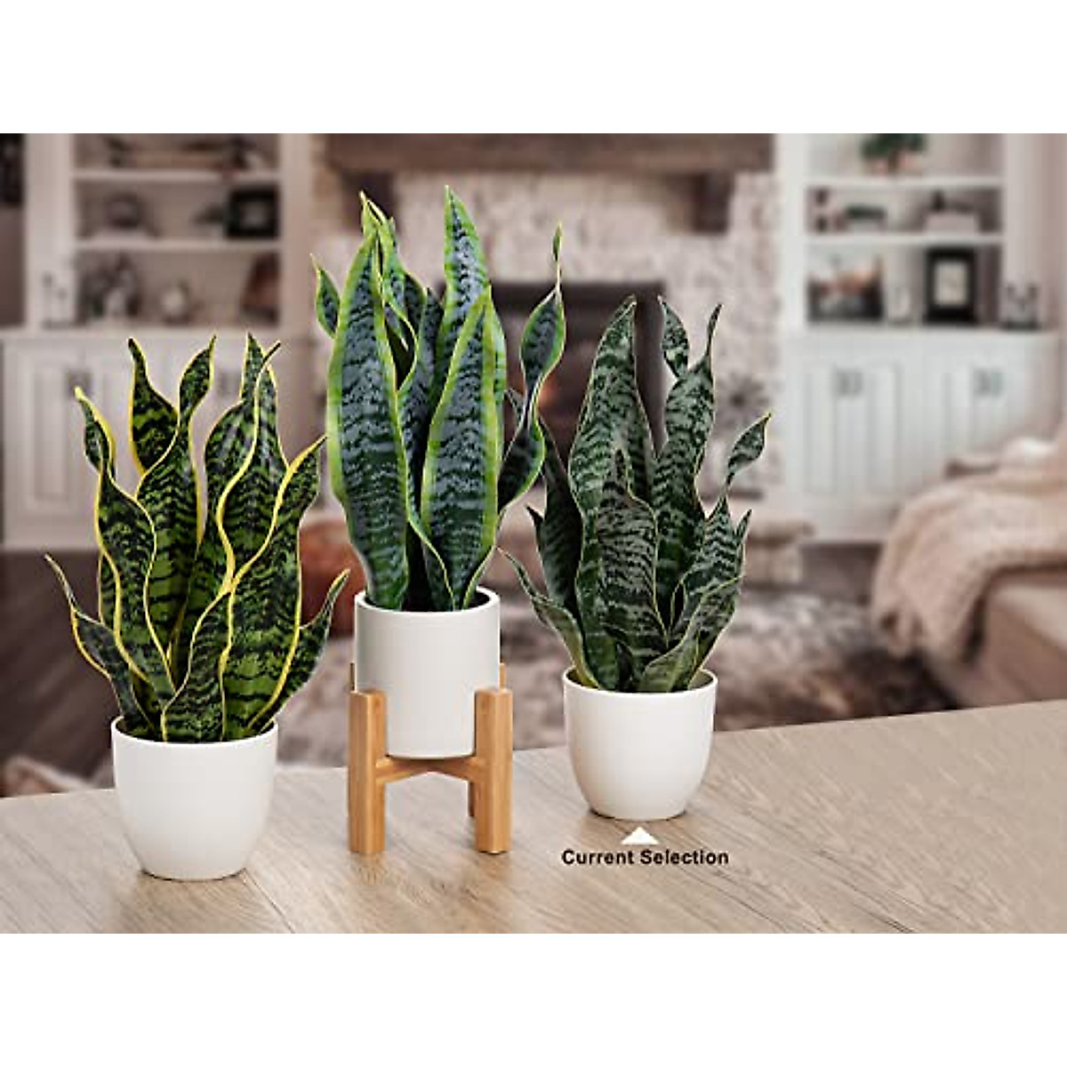 Hollyone Artificial Snake Plant Potted Faux Sansevieria Trifasciata Plants, 17" Tropical Fake Plants in White Pots for Home Office Desk Outdoor Décor Housewarming Gift