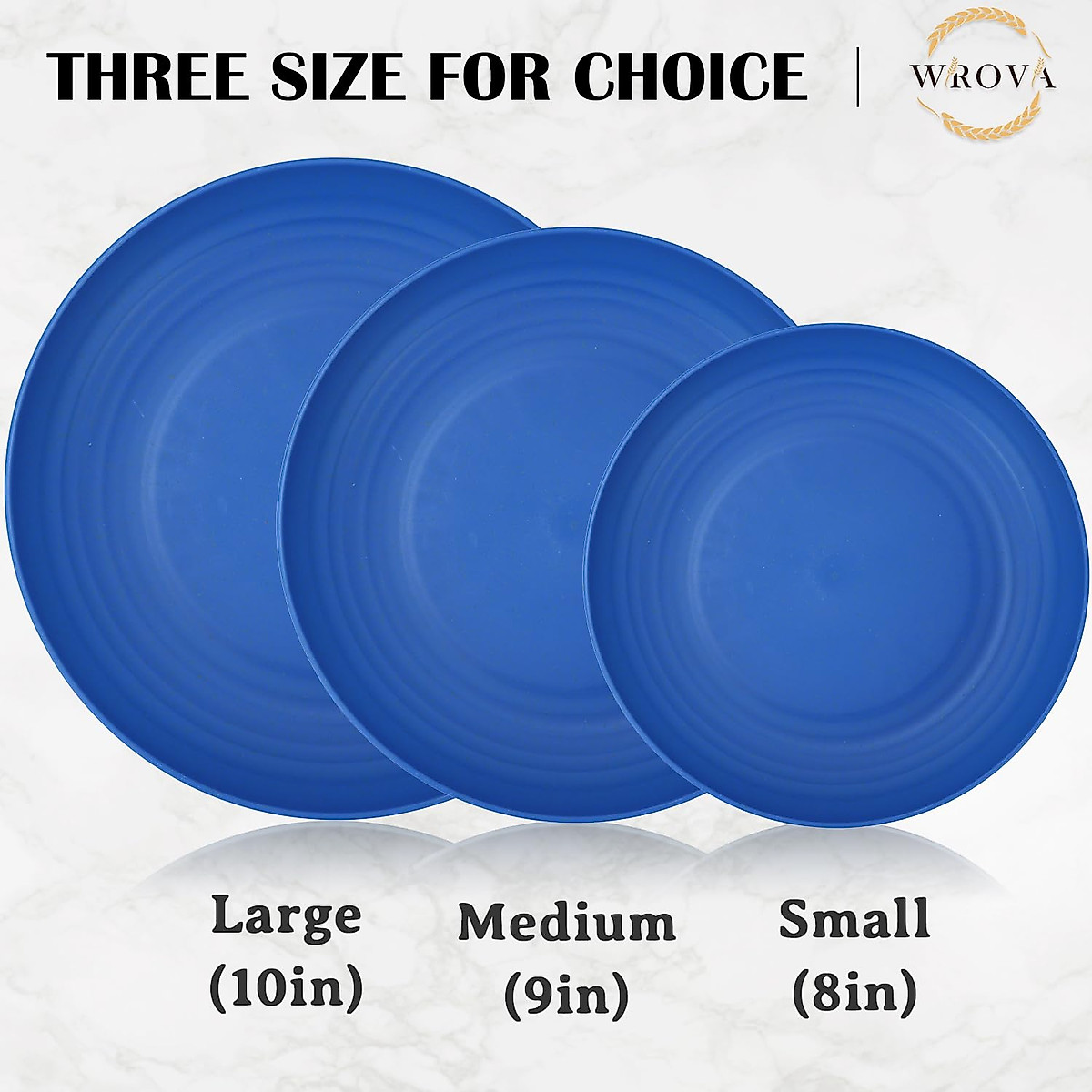 Wheat Straw Salad Plates - 9 Inch Unbreakable Dinner Plates Set of 8 - Dishwasher & Microwave Safe Plastic Plates Reusable - Lightweight Plates for kitchen,camping (Ocean)