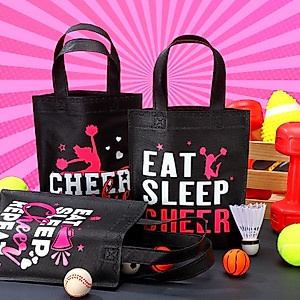 Buryeah 24 Pcs Cheer Bag Cheerleaders Bulk Cheerleading Gift Goodie Snack Treat Bag Non Woven Eat Sleep Cheer Bag for Girls (Black)