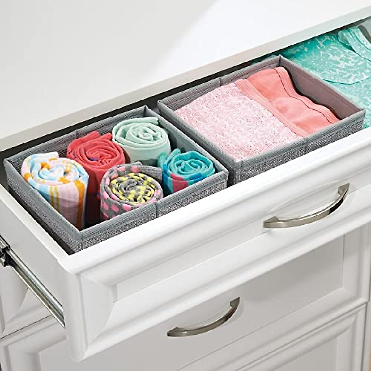 mDesign Rectangular Soft Fabric Dresser Drawer and Closet Storage Organizer Bin for Lingerie, Bras, Socks, Leggings, Clothes, Jewelry, Scarves - Textured Print - 2 Pack - Gray