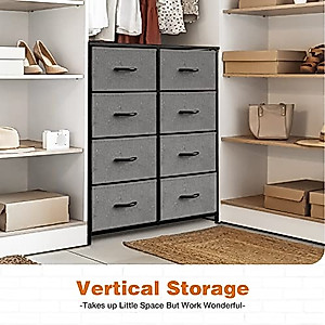 Dresser for Bedroom, Chest of Drawers, 8 Drawer Dresser, Closet Fabric Dresser with 8 Fabric Bins, Steel Frame, Wood Top for Bedroom, Closet, Entryway, Living Room