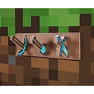 Ukonic Minecraft Diamond Tool Wall Coat Hooks Storage Rack Organizer | Freestanding Hat and Coat Rack Wall Mount, Home Decor Room Essentials | Video Game Gifts and Collectibles
