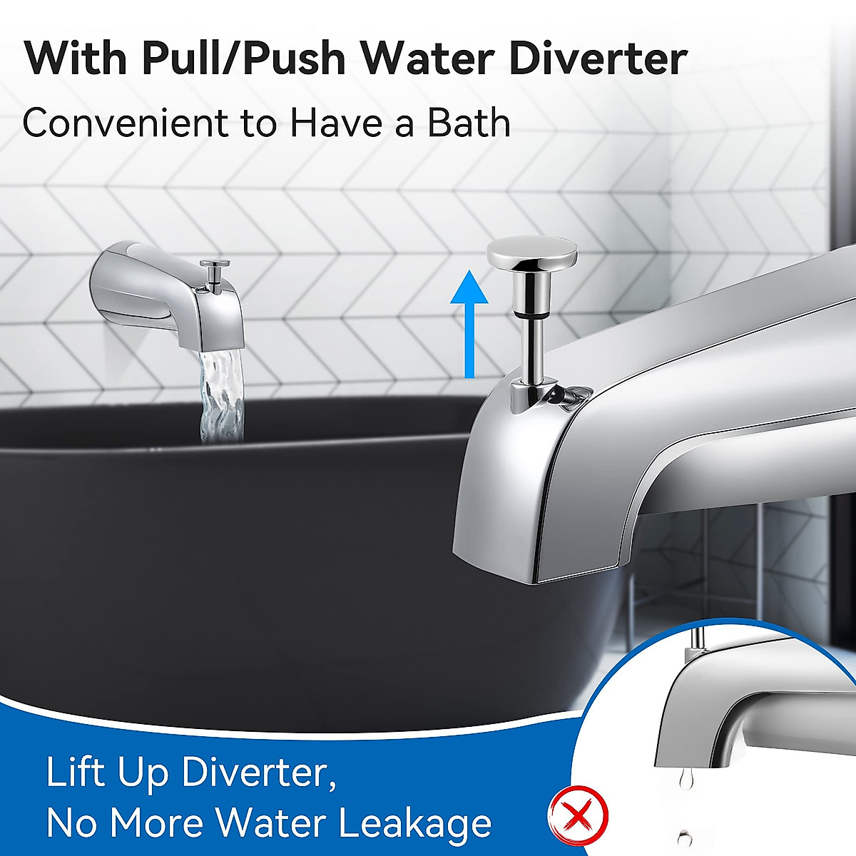 Dreyoo Universal Bathroom Tub Spout Compatible with Westbrass E531D-1F-62, Fits 4 Inch Reach Wall Front Mount Tub Spout with Shower Diverter 1/2'' IPS Inside Thread Bathtub Faucet(Chrome)