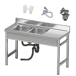 Commercial Restaurant Sink 304 Stainless Steel Sink Large Single Bowl Sink, Utility Restaurant Kitchen Outdoor Sink, Industrial Sink for Restaurant, Cafe, Bar, Hotel, Garage, Laundry Room