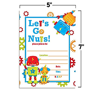 Robot Birthday Party Invitations, 20 5x7 Fill In Cards with Twenty White Envelopes by AmandaCreation …
