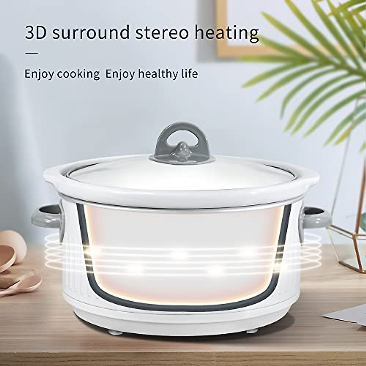 ICOOK Slow Cooker 3.5 Quart USC-351-OG,Dishwasher Safe Crock/Ceramic inner pot and Glass lid,Small Slow Cooker,Oval Shape,White