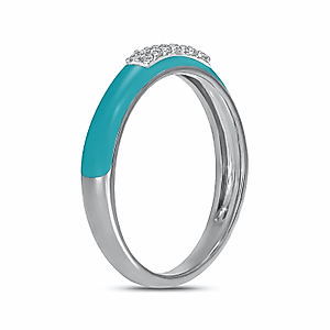 Cali Trove 1/10cttw Diamond and Enamel Stackable Fashion Ring for Women in 925 Sterling Silver, Women's Turquoise Colored Enamel Stacking Ring with Diamond Accent in Silver,5