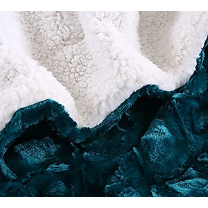 DaDa Bedding Lavish Emerald Teal Green Blue Faux Fur Fuzzy Throw Blanket - Mermaid Scales Design White Sherpa Backside - Soft Warm Plush Bright Vibrant Jewel Tones Embossed for Bed/Couch - 50" x 60"