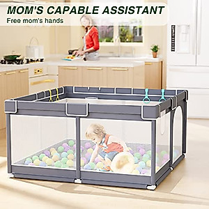 LEHOM Baby Playpen for Toddler, Play Yard for Baby,Large Playpen for Babies and Toddlers,Safety Baby PlayPen,Baby Fence Play Area with Breathable Mesh (Gray, 50x50")