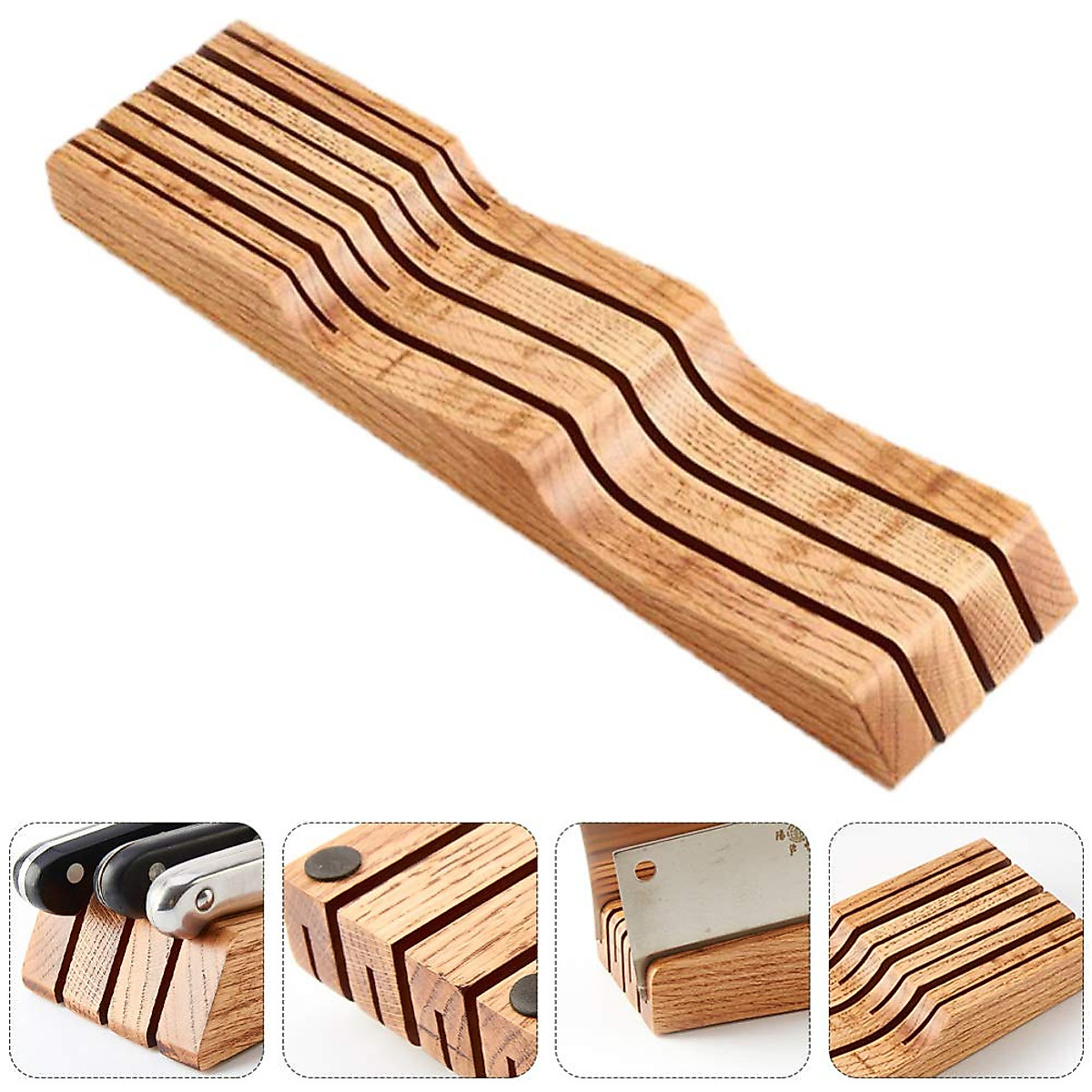 Hemoton Kitchen Knife Block Wood Drawer Knife Organizer Bamboo in Drawer Knife Holder Tray Knives Storage Rack Chopping Knife Stand for Home