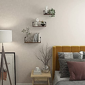 ZBEIVAN Floating Shelves Wall Mounted Set of 3, Wall Shelves with Metal Wire for Bathroom Bedroom Kitchen Living Room