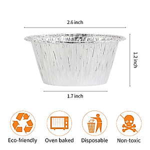 Mateebake Aluminum Foil Baking Cups, Disposable Ramekin 3 Oz Silver Foil Cupcake liners, 200 Pcs Aluminum Baking Cups Egg Tart Liners for Baking, Cupcake, Pudding, Muffin , Creme Brulee