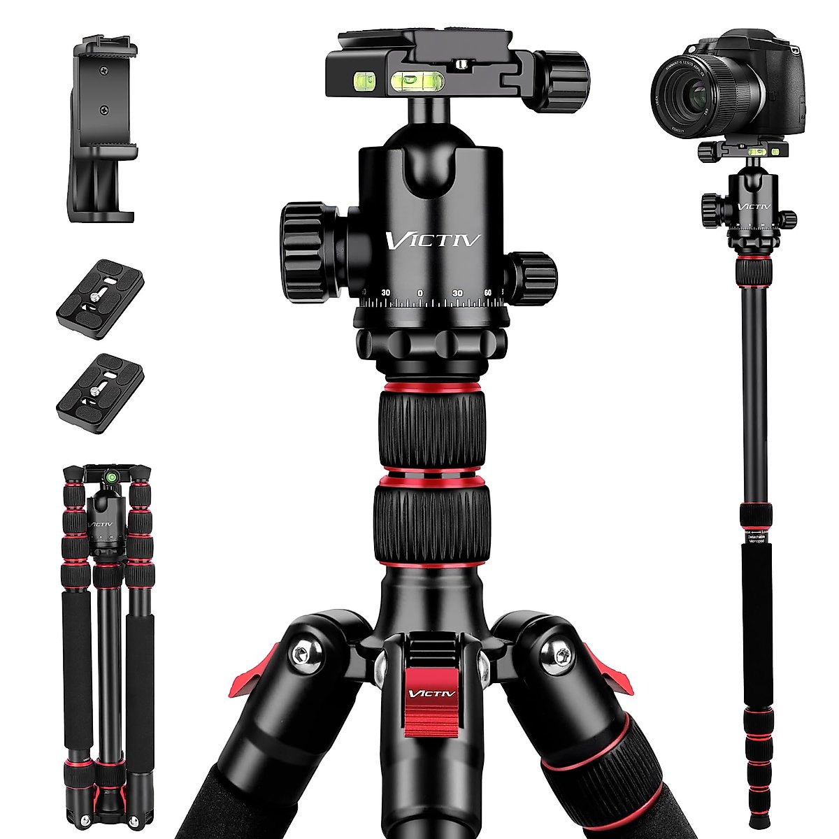 Tripod for Camera, 80“ Heavy Duty Camera Stand Tripod, Professional Ball Head Tripod Stand with Twist Locks, Aluminum Tripod Stand for DSLR Camera Spotting Scope, Video Camera Tripods & Monopods
