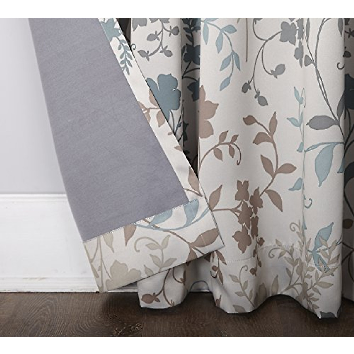 Sun Zero Kara Floral Print Energy Efficient Rod Pocket Single Curtain Panel, 54" x 84", Stone