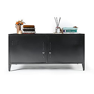 DOALBUN Metal Storage Cabinet, 2 Door Metal Locking Cabinet, Steel Lockable Office Storage Cabinet with 2 Shelves for Home Office, Garage and Warehouse (Black)