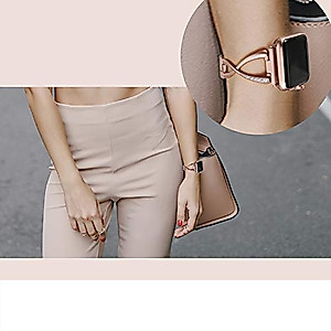 Secbolt Bands Compatible with Apple Watch Band 38mm 40mm 41mm Iwatch SE Series 8/7/6/5/4/3/2/1 Women Dressy Jewelry Stainless Steel Accessories Wristband Strap, Gold