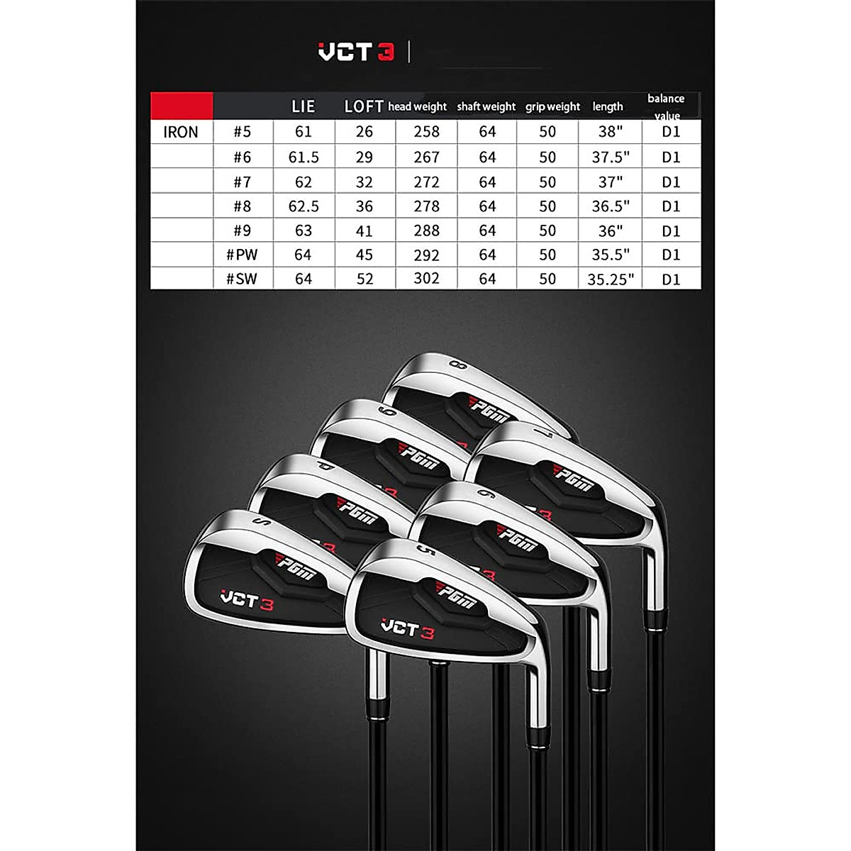 Golf Clubs Iron Mens Golf VCT3#5/6/7/8/9/P/S Right Handed Professional Pole Stainless Steel/Carbon Shaft Women Golf Putter Club (7-Carton Shaft)