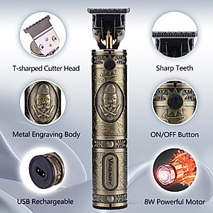 VAGARY Professional Electric Hair Clipper for Men,T Blade Beard Hair Trimmer,Clippers Cordless & Rechargeable Electric Shaver Haircut Clipper with Guide Combs,Home Barber Salon Set (Bronze)
