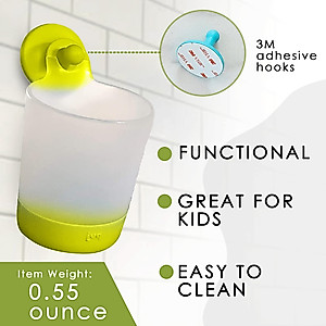 Puj–Phillup Cups, Hangable, Rinse-and-Play Reusable Plastic Cups, Fun Cups for Kids, Set of 2 Kids Cups with 2 Grippy Hooks (Azul and Citron - 2Pack)