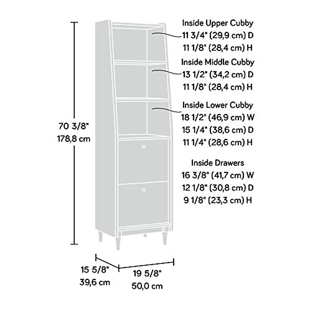 Sauder 2 tier Harvey Park Narrow Bookcase, Grand Walnut finish