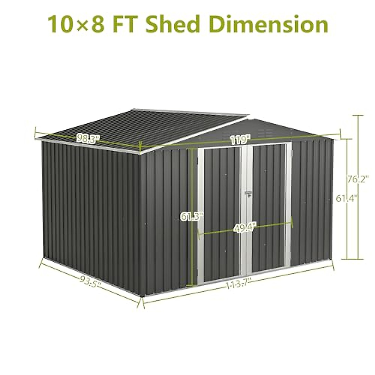 Goohome 10ftx8ft Storage Sheds, Metal Outside Garden Storage Shed w/Lockable Door, Roof Design Sheds & Outdoor Storage, Stable Spacious House Garden Utility Tool Storage Shed for Backyard, Bike Shed
