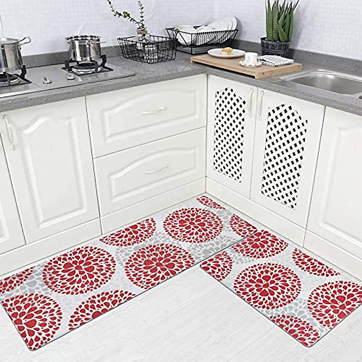 Homcomoda Boho Kitchen Rugs Sets 2 Piece Cushioned Anti Fatigue Kitchen Mats for Floor Non Slip Waterproof Comfort Mats for Kitchen Laundry Office