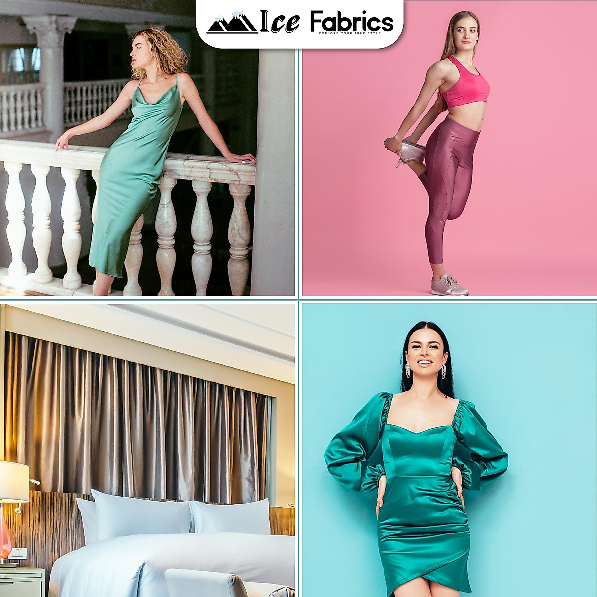 4 Way Stretch Silky Spandex Satin Fabric by The Yard - 60" Wide Shiny Satin Spandex Fabric for Dresses, Active Wear, Yoga Pants, Table Cloth - Thick and Heavy Spandex Fabric - Black - 1 Yard