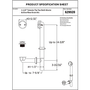 Artiwell 1-1/2" Black Tubular Bath Drain Kit with Tip-Toe Bath Drain Stopper, Touch-Toe Tub Drain, Tip Toe Bathtub Drain Waste and Overflow with Plug and Bathtub Overflow Drain Cover, Matte Black