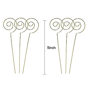 HOHIYA 50pc Floral Card Holder Pick Stick Wire Clip Place Photo Picture Centerpieces Memo Note Clamp Clay Cake Accessories Taiwan Made Gold 5 inch