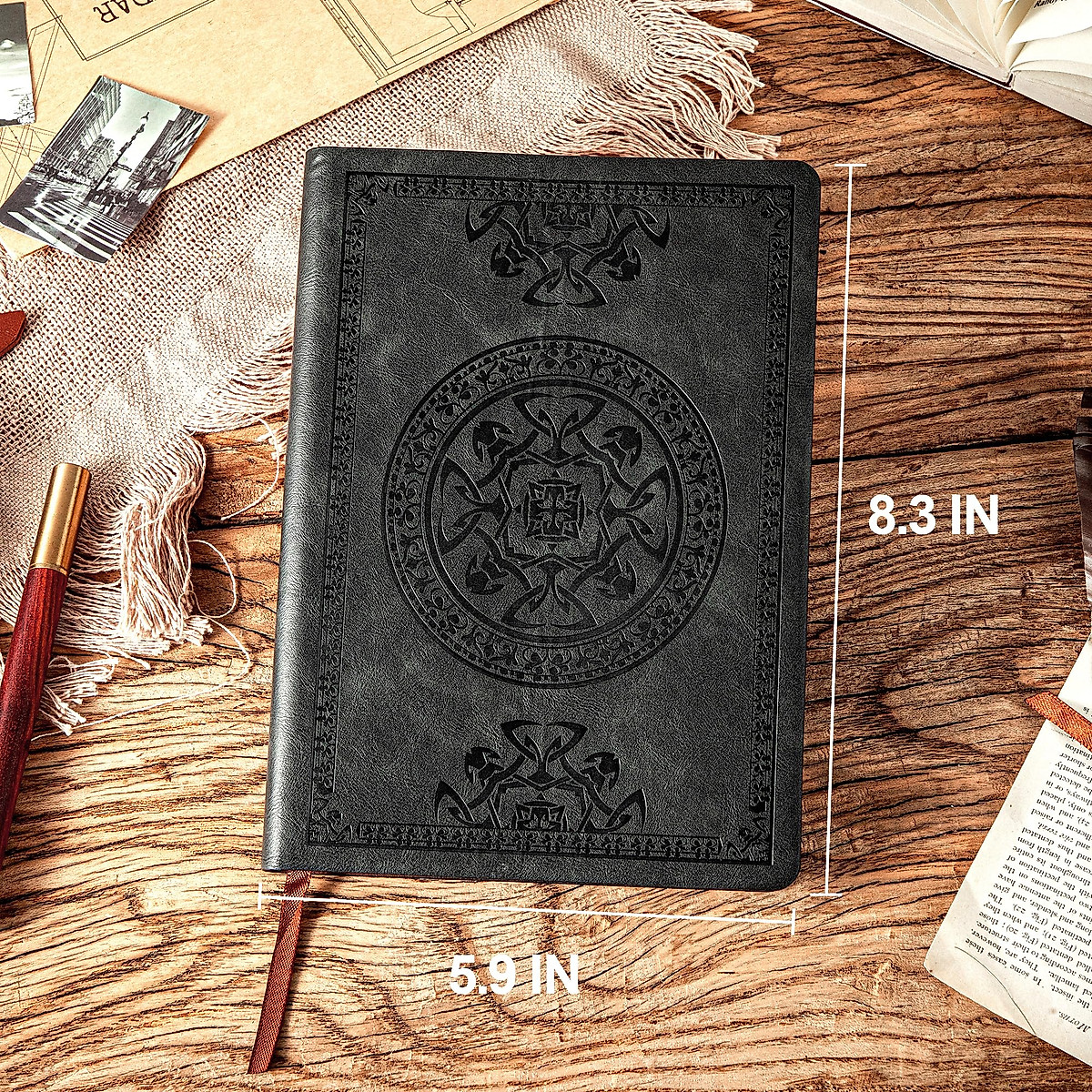 CAGIE Leather Vintage Journal for Men Soft Cover 256 Lined Pages Notebook 180 Lay Flat for Writing Travel Diary, 5.7'' x 8.3'', Black