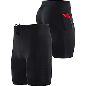 NELEUS Men's 3 Pack Running Compression Shorts with Pockets Dry Fit Professional Athletic Shorts,6072,Black,Grey,White,US M,EU L