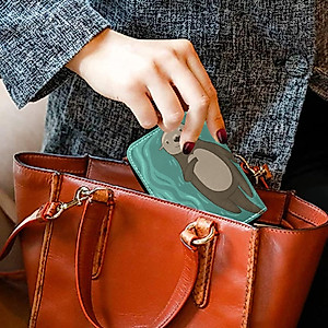 Heart Shaped Sea Otters in Love with You On Turquoise WaterGrey Credit Card Coin wallet, RFID Blocking Compact Women Leather Card Holder, Key Change Organizer, Zipper Purse Clutch Pouch Pocket