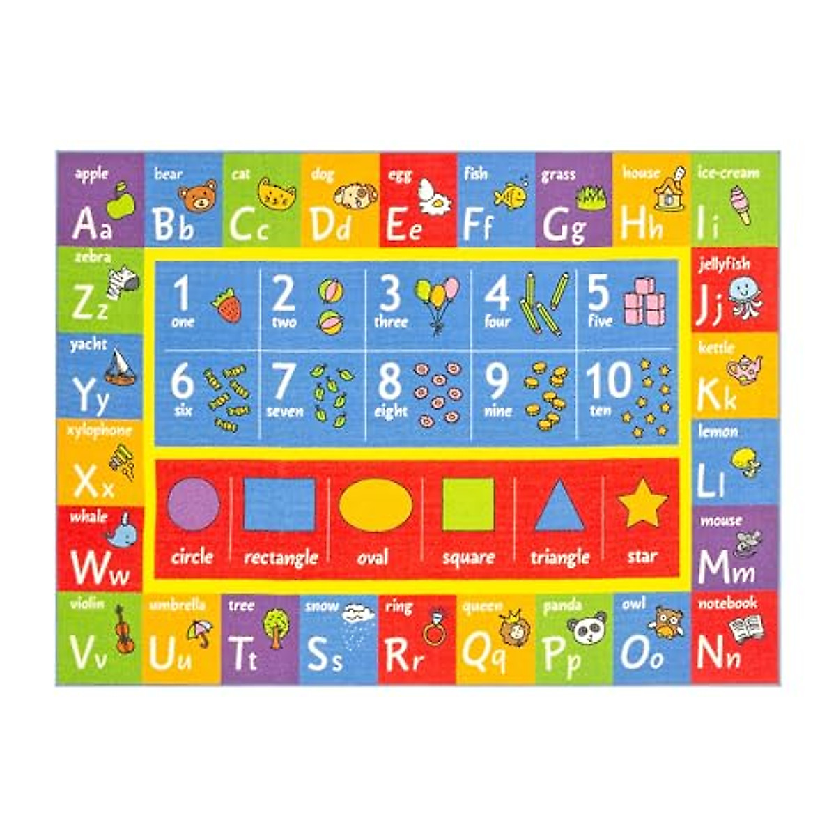 KC Cubs ABC Alphabet, Numbers & Shapes Educational Learning & Fun Game Play Area Rug for Kids Bedroom, Toddler Classroom and Baby Playroom