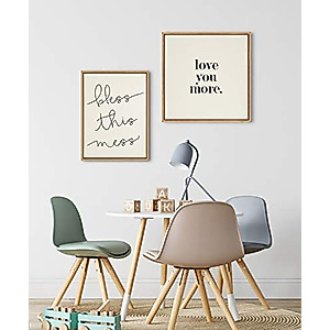 Kate and Laurel Sylvie Love You More Framed Linen Textured Canvas Wall Art by Maggie Price of Hunt and Gather Goods, 24x24 Natural, Adorable Romantic Art for Wall
