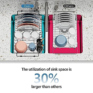 iSPECLE Sink Dish Drying Rack - 3 Sizes Adjustable Dish Rack(13.5'',15.3'',17'') - Over Sink Drying Rack, in Sink or on Counter Dish Drainer with Removable Cutlery Holder Large Capacity, Black